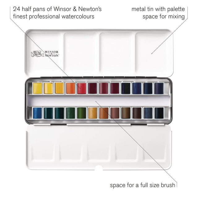 Professional Watercolour Complete Travel Tin - 24 Half Pans – Winsor ...